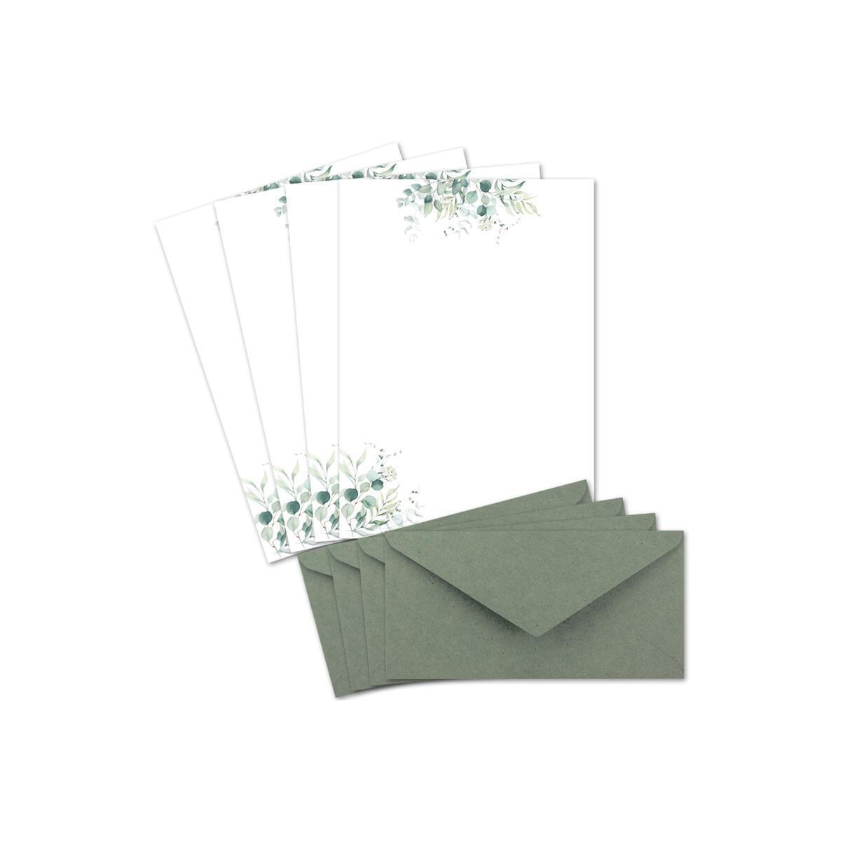 75 Briefbogen-Sets DIN A4 - Naturpapier in Creme mit Eukalyptus-Zweig ...