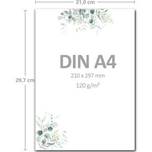 75 Briefbogen-Sets DIN A4 - Naturpapier in Creme mit Eukalyptus-Zweig ...