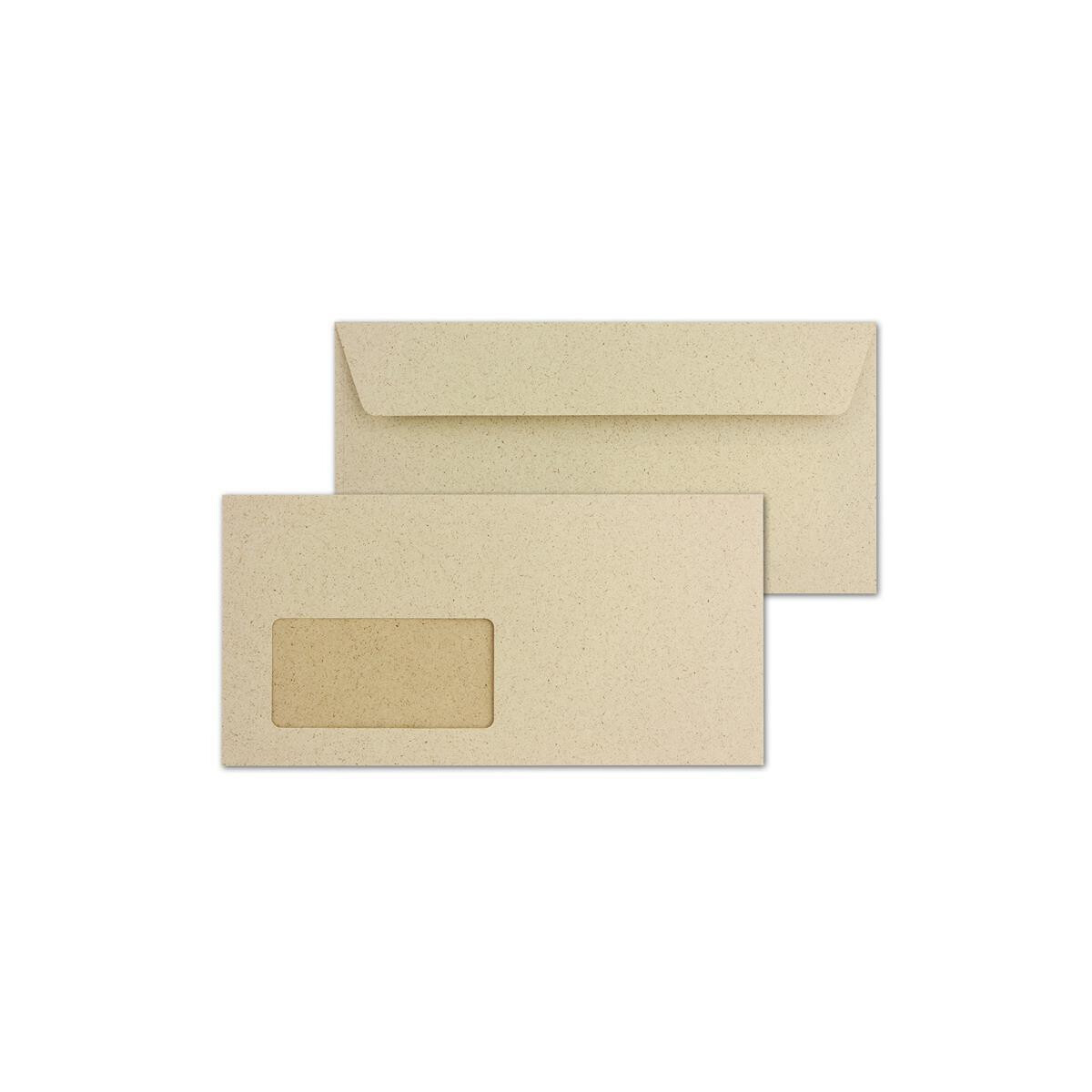 100 DIN Lang Brief-Umschläge aus Graspapier mit Fenster - 11 x 22 cm ...