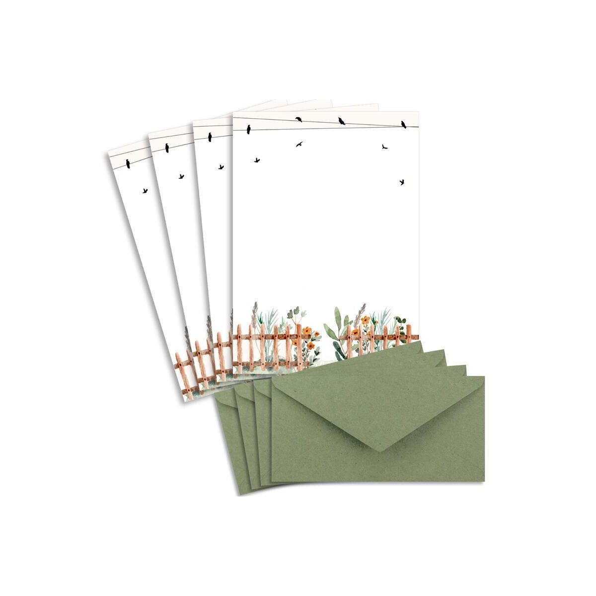 75 Briefbogen-Sets DIN A4 - Naturpapier in Creme mit Eukalyptus-Zweig ...